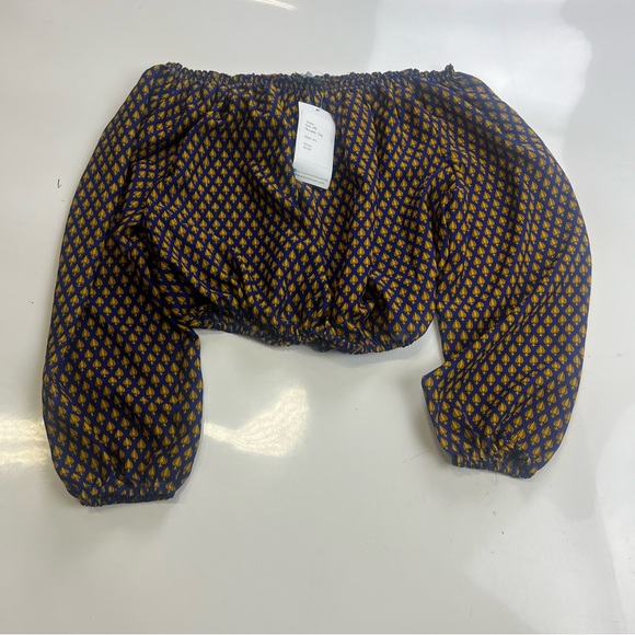 Tops | Simone Irani Womens Blue And Yellow Long Sleeve Crop Shirt M ...